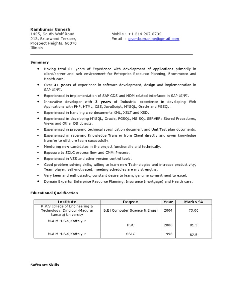 RamKumar - Ganesh - SAP PI (XI) Developer - E11TULCSRCEG001 - Resume | PDF | Php | My Sql