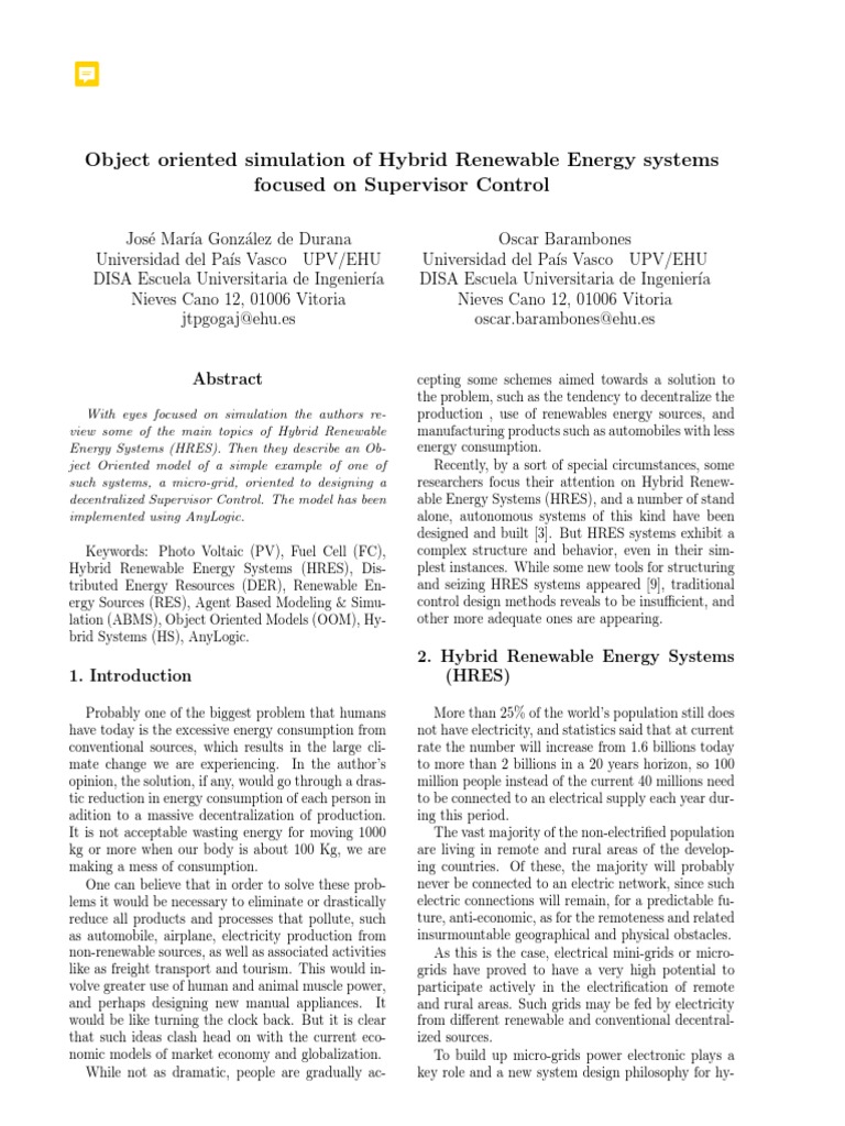 R2 - Object Oriented Simulation of Hybrid Renewable Energy Systems | PDF | Distributed ...