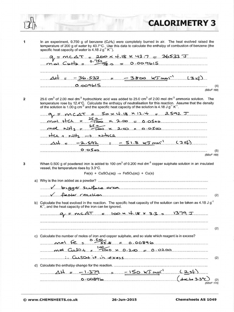 Chemsheets AS 1049 Calorimetry 3 ANS Nytf56 | PDF