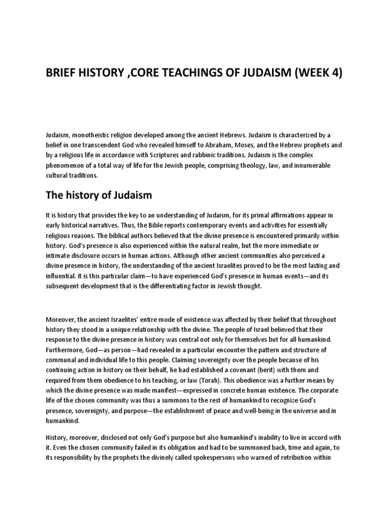 Brief History, Core Teachings of Judaism (Week 4) | PDF | Mitzvah | Torah