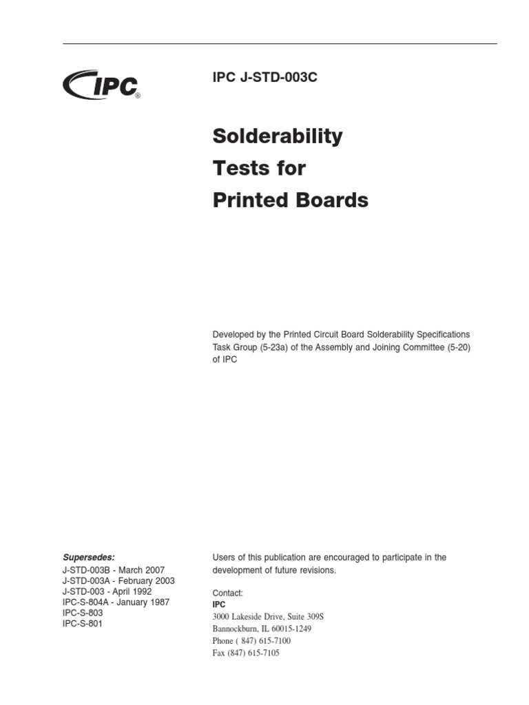 Solderability Tests For Printed Boards: IPC J-STD-003C | PDF | Solder ...