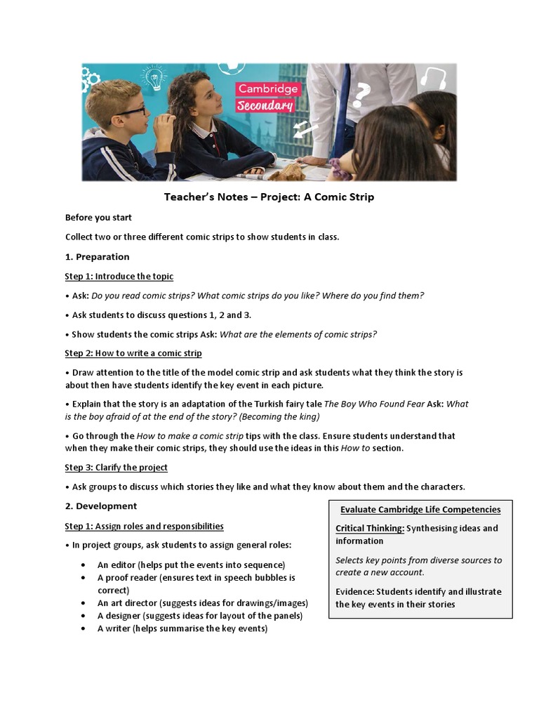 Eyes Open A2 Comic Strip Teachers Notes BrE Projects | PDF | Comic ...