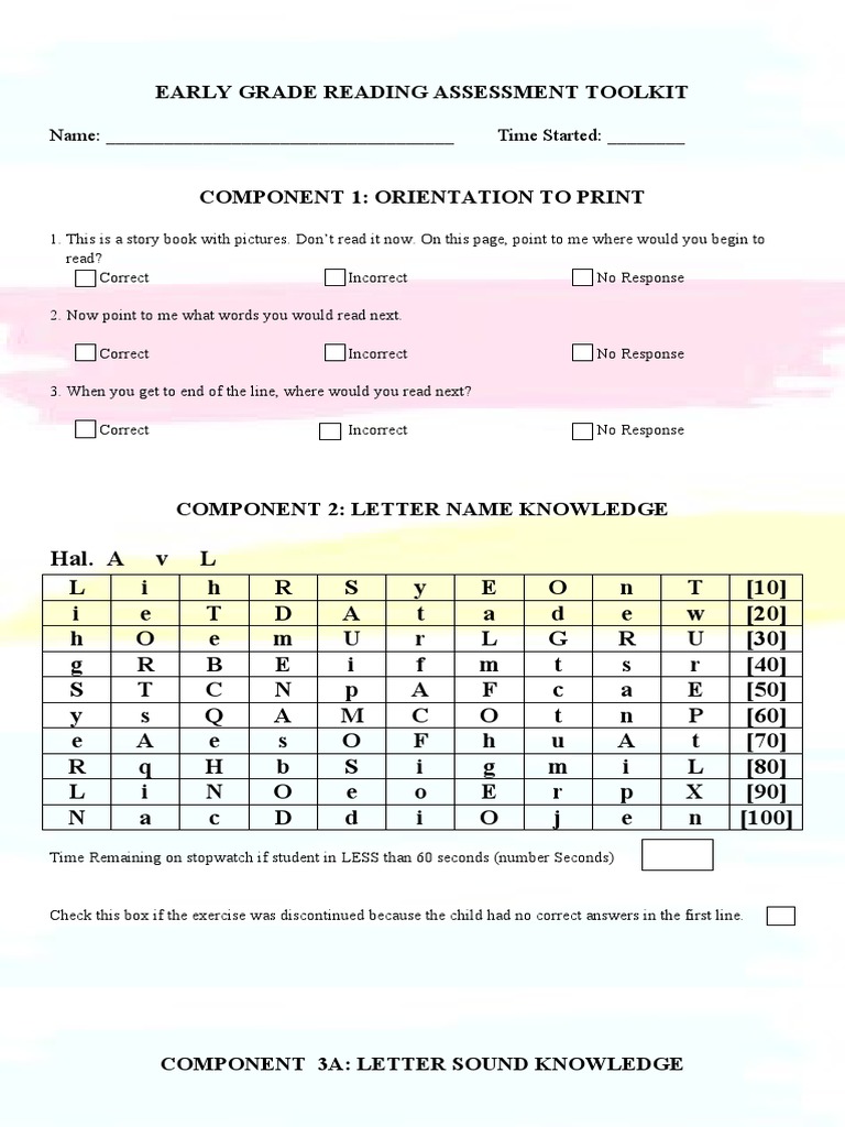 EGRA Assessment Tool Docx English | PDF