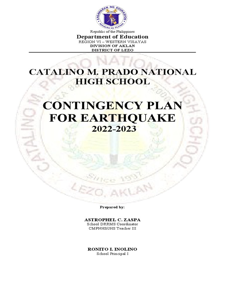 CMPNHS Contingency Plan For Earthquake 2022 2023 | PDF | Emergency ...