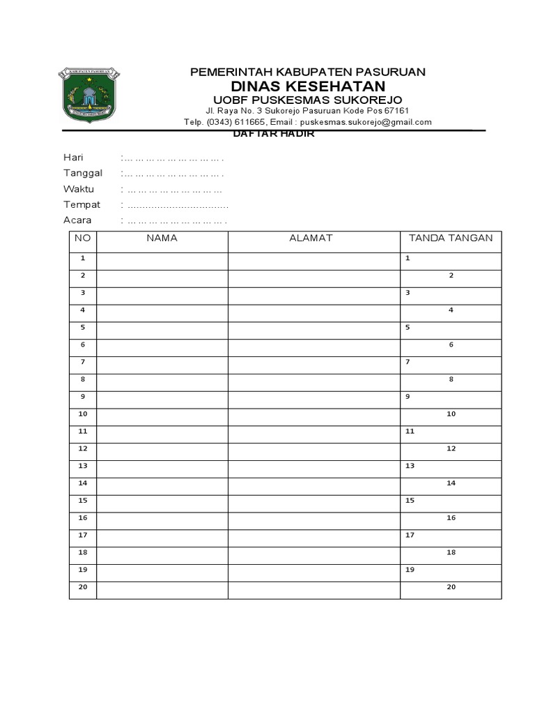 Template Daftar Hadir | PDF