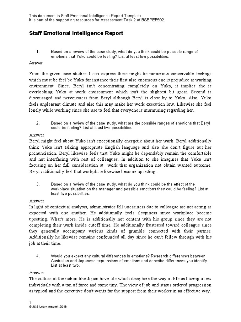 Staff Emotional Intelligence Report Template | PDF | Thought | Emotions