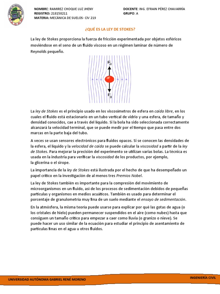 Qué Es La Ley de Stokes | PDF | Mecánica de fluidos | Ingeniería mecánica
