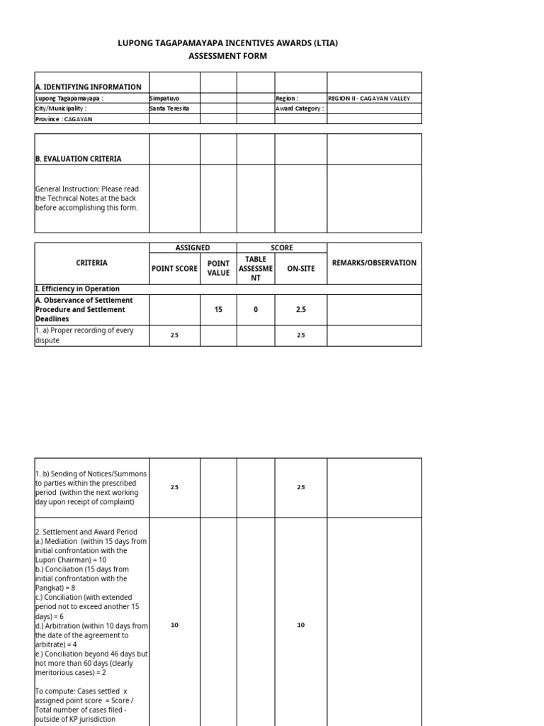 LTIA Assessment Form for 2025 Awards | PDF | Justice | Crime & Violence