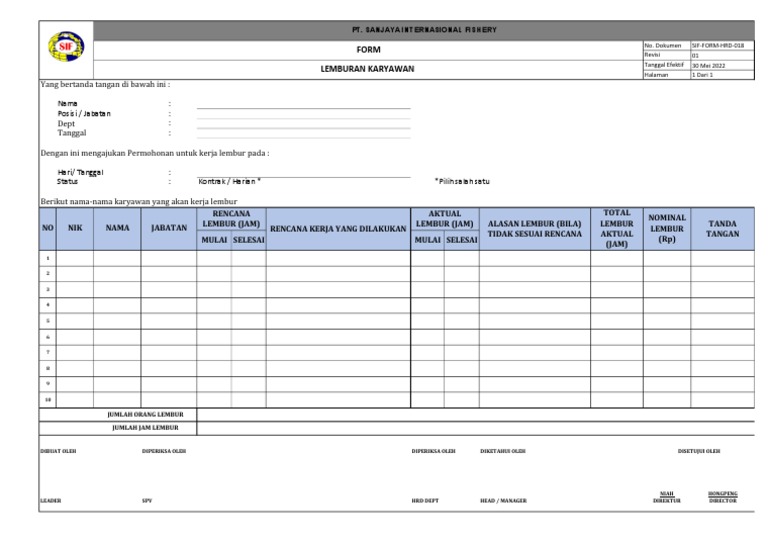 Formulir Permohonan Lembur | PDF