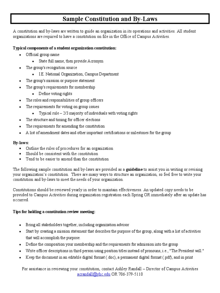 Sample Constitution and Bylaws 2014 | PDF | By Law | Government