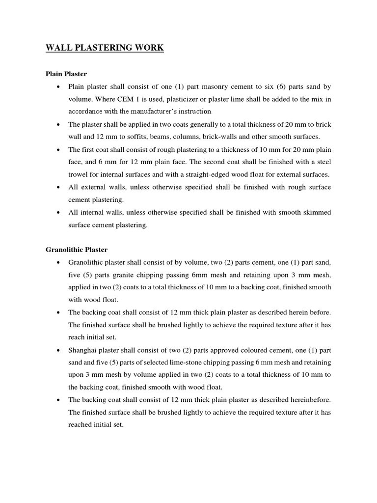 Wall Plastering Work | PDF | Plaster | Mortar (Masonry)