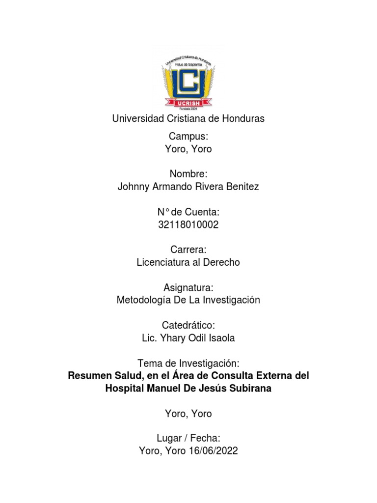 Resumen de La Investigacion Johnny Amando Rivera | PDF | Hospital ...