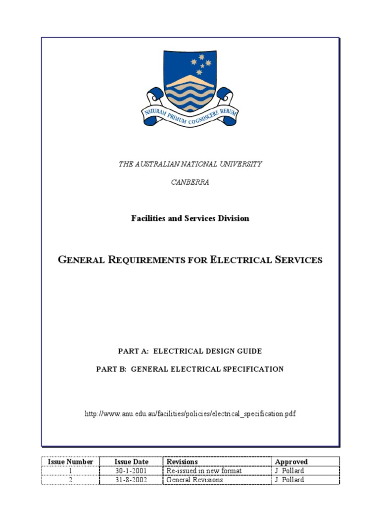 ANU Electrical Design & Specification Guide | PDF | Electrical Wiring ...