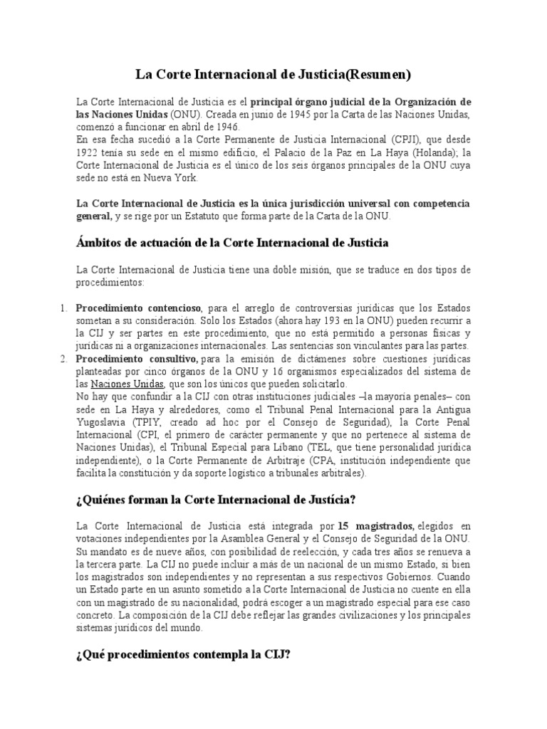 La Corte Internacional de Justicia | PDF | Ley Pública | Relaciones ...