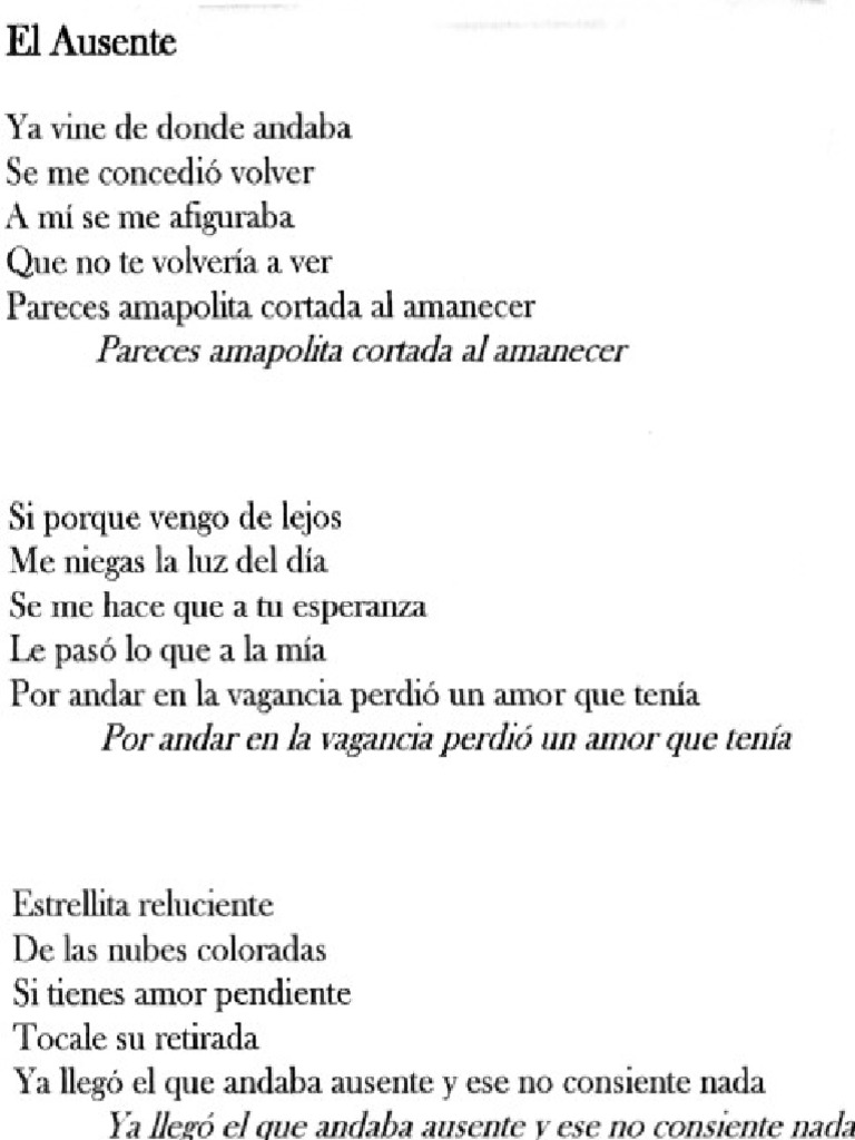 El Ausente (Ranchera) | PDF