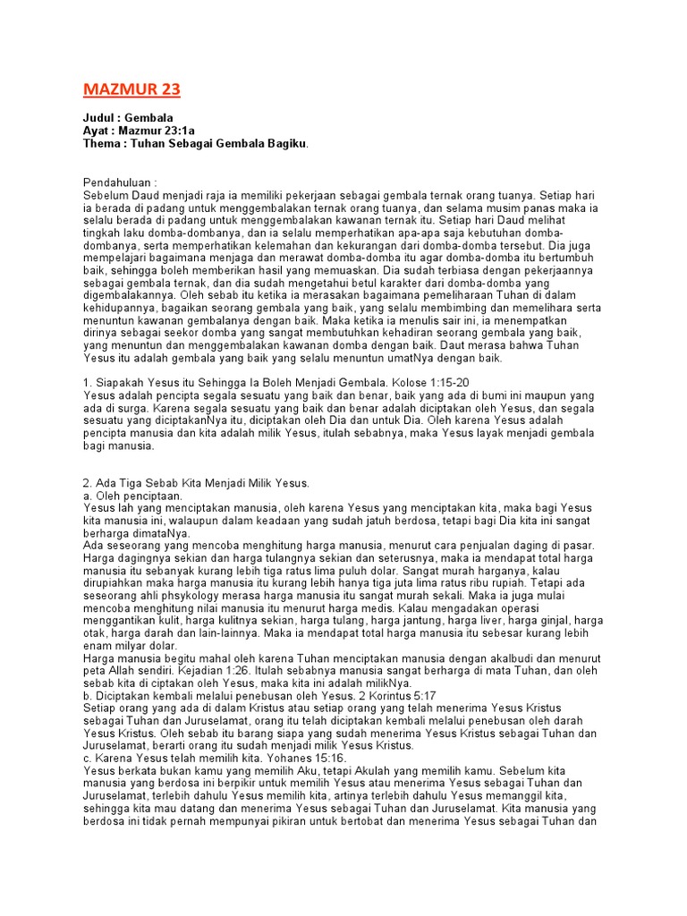 Care - MAZMUR 23 | PDF