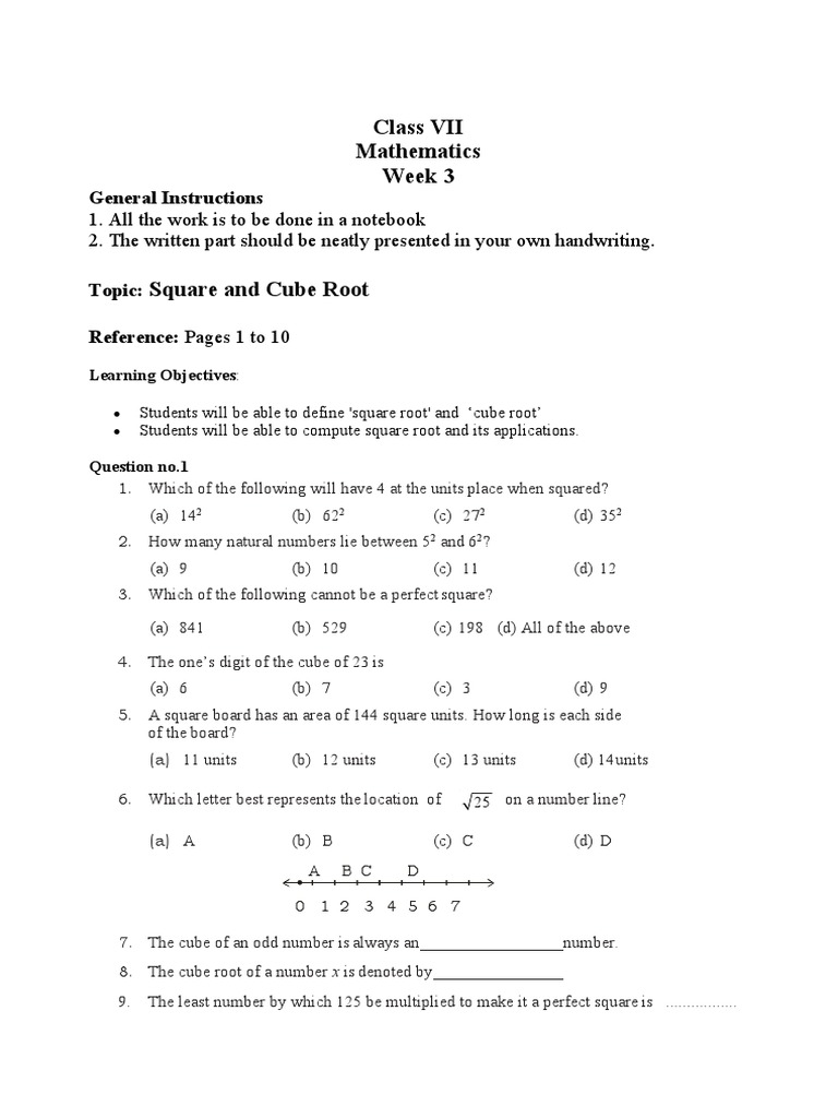 Worksheet 3 Square Cube Roots | PDF | Numbers | Square Root