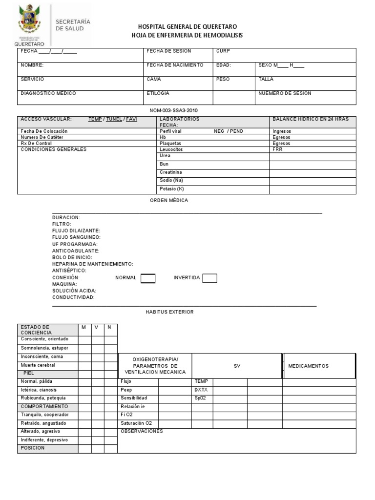 Hoja de Hemodialisi | PDF | Hemodiálisis | Medicina CLINICA