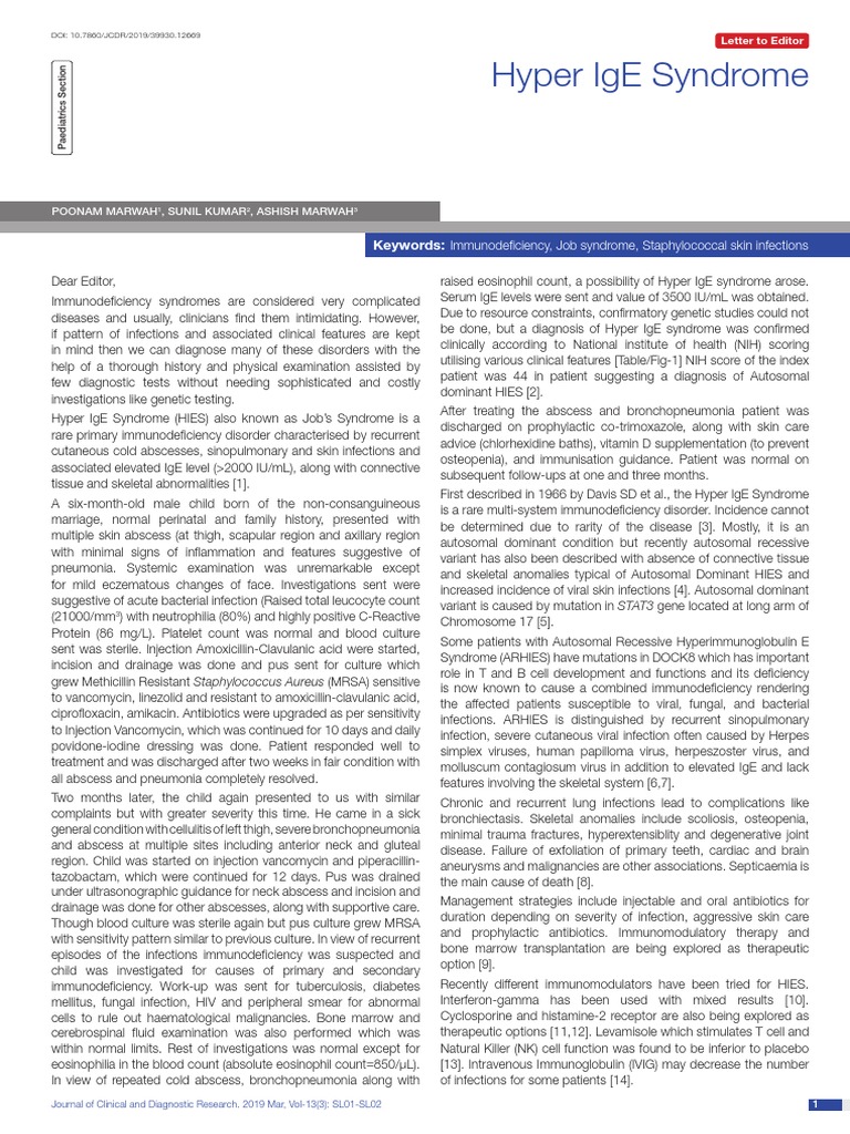 Hyper Ige Syndrome: Keywords | PDF | Medical Specialties | Health Sciences