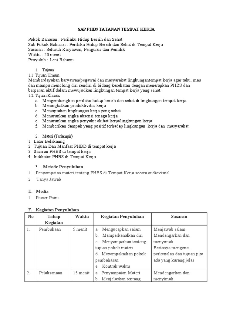 Sap PHBS Tatanan Tempat Kerja | PDF