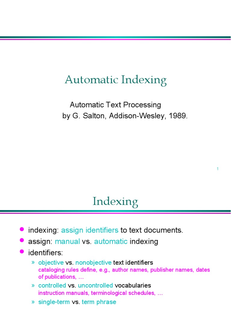 Automatic Indexing: Automatic Text Processing by G. Salton, Addison ...