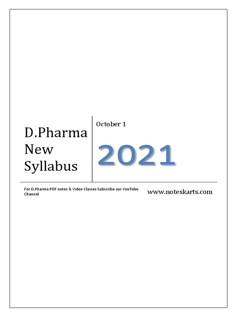 D.Pharma 1st Year New Syllabus 2021 ER20 | PDF | Tablet (Pharmacy ...
