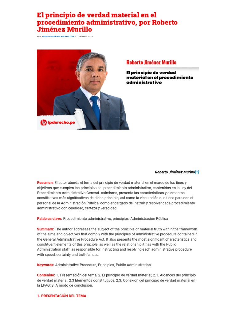 El Principio de Verdad Material en El Procedimiento Administrativo, Por Roberto Jiménez Murillo ...