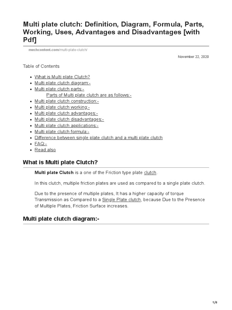 Multi Plate Clutch: Definition, Diagram, Formula, Parts, Working, Uses ...