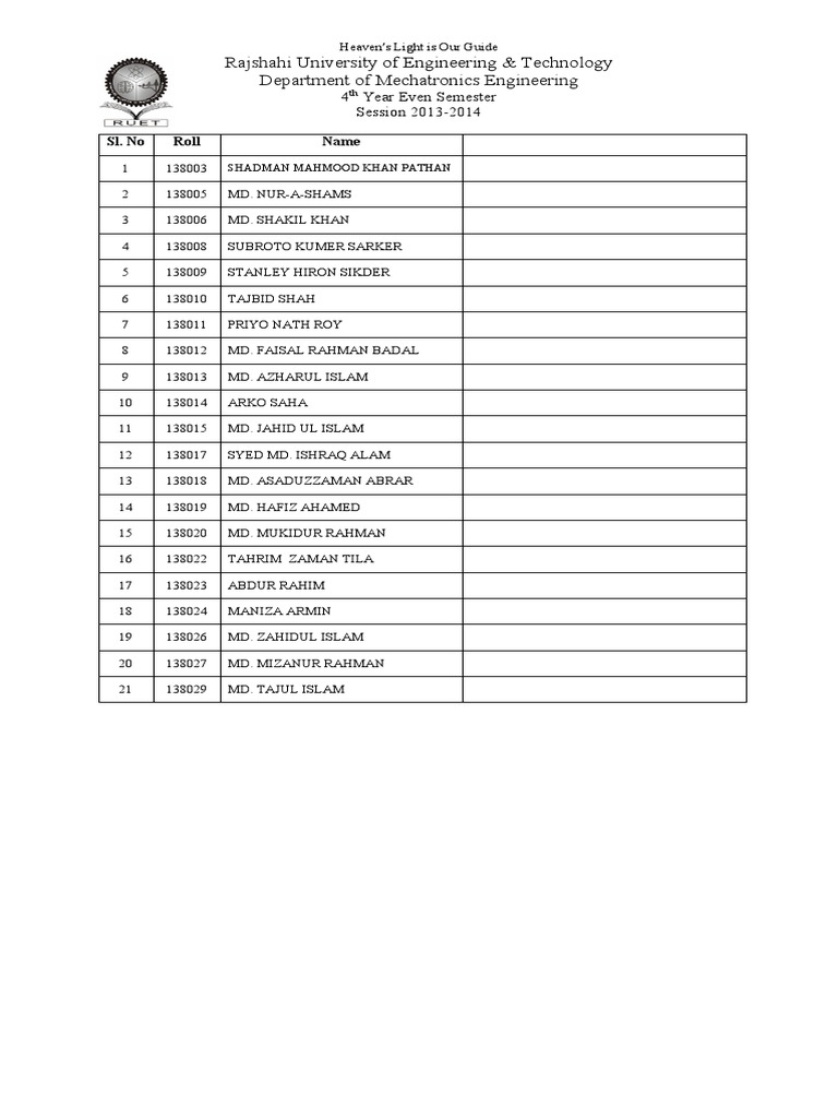 Heaven's Light Student Roll List | PDF | Bangladesh