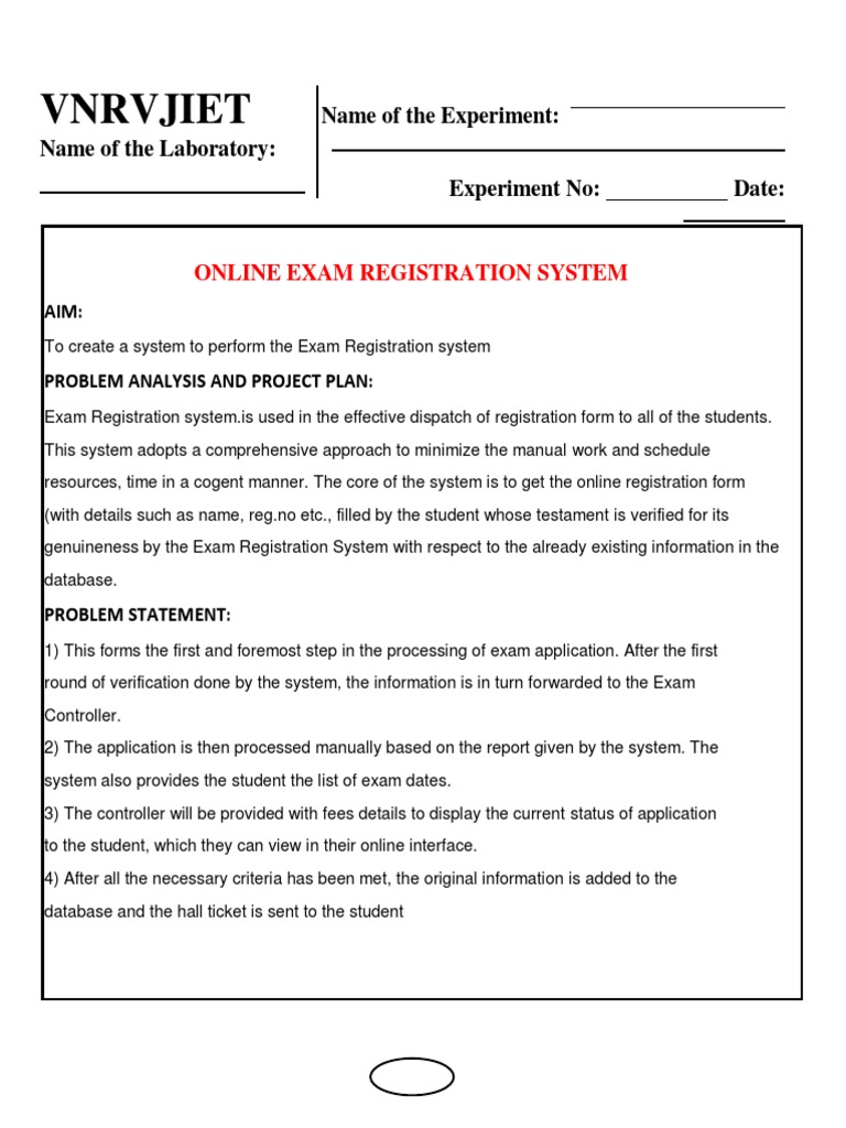 Vnrvjiet: Name of The Experiment: Name of The Laboratory: Experiment No ...