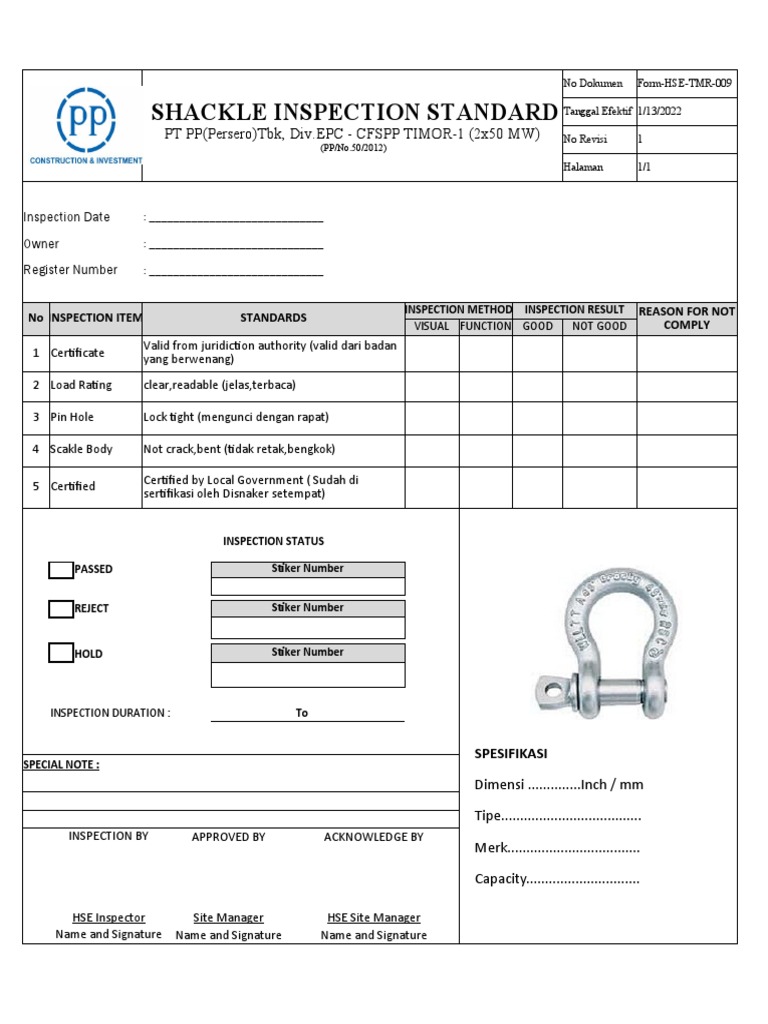 Form-HSE-TMR-009 Shacle | PDF