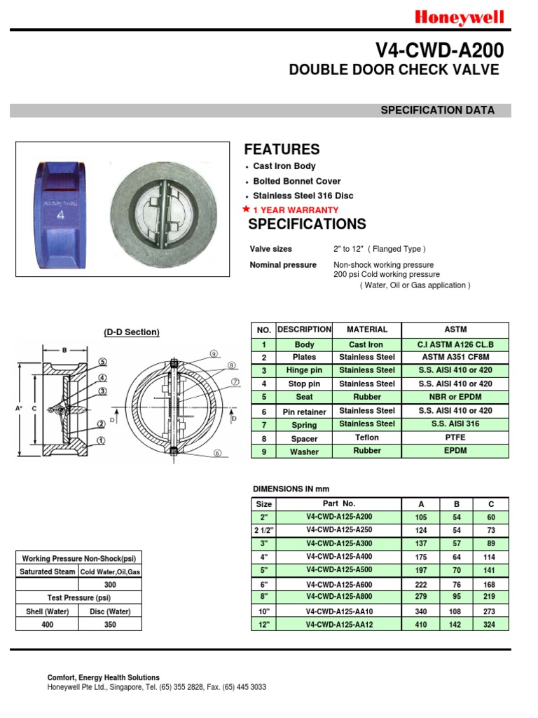 V4-CWD-A200: Double Door Check Valve | PDF | Valve | Gas Technologies