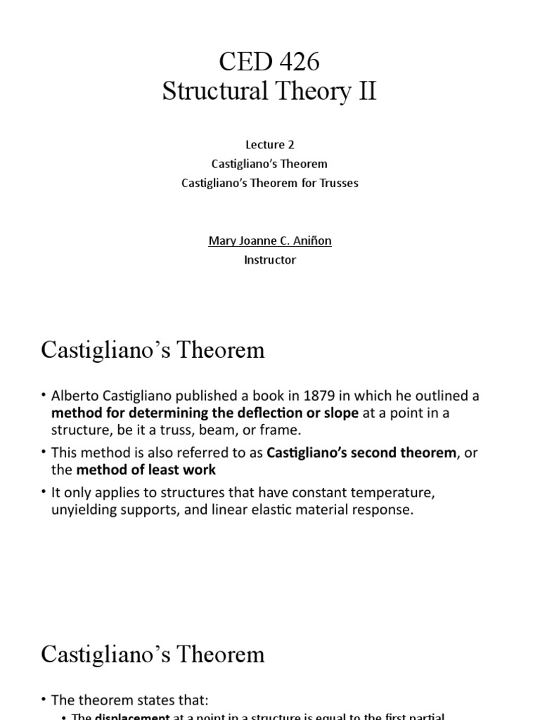 Topic1 - Castiglianos Theorem (Trusses) | PDF | Force | Elasticity (Physics)