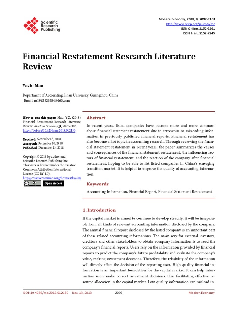 Financial Restatement Research Literature Review | PDF | Audit ...