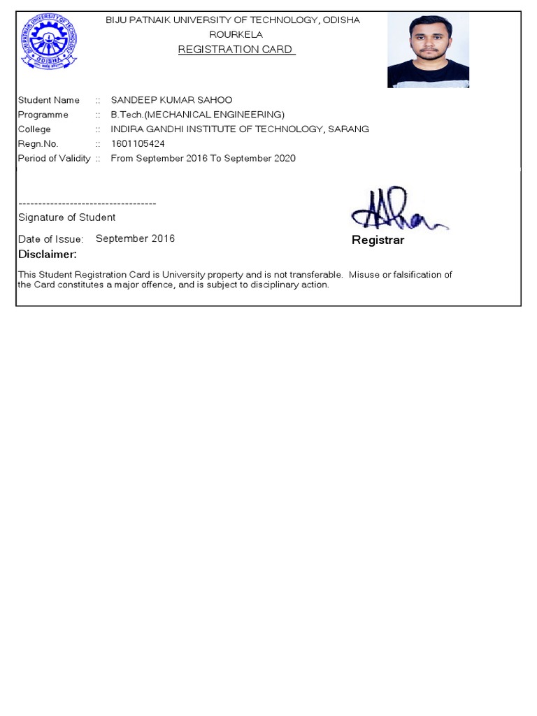 Registration Card 1601105424 | PDF