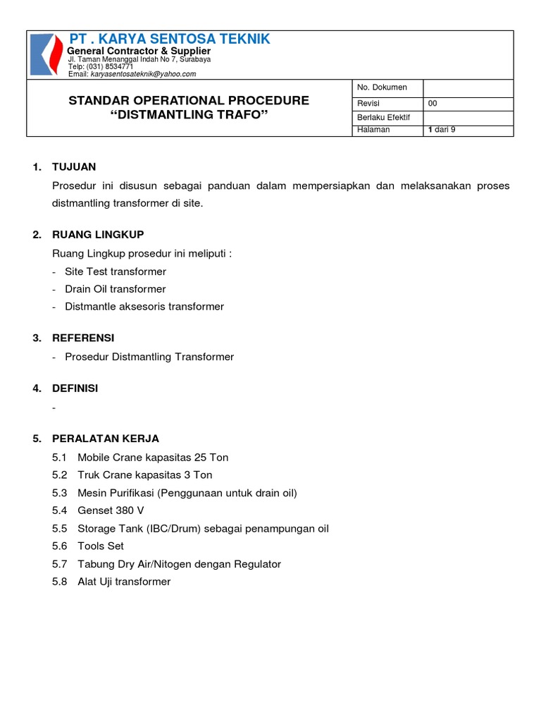 SOP Distmantling Transformer (Copy) | PDF