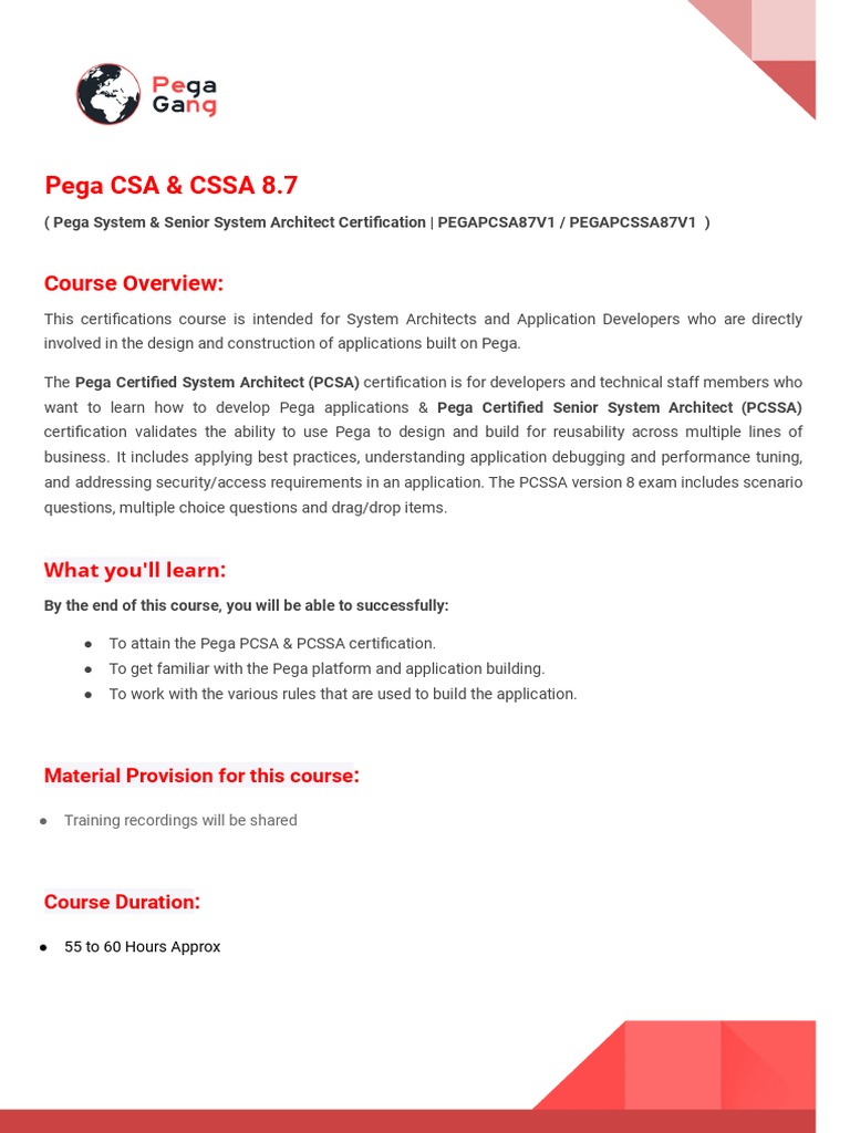 Pega CSA & CSSA 8.7: Course Overview | PDF | Parallel Computing | Application Software
