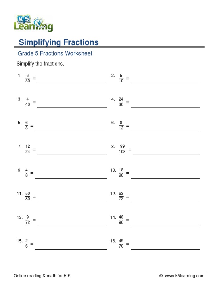 Grade 5 Simplifying Fractions A | PDF | Teaching Methods & Materials