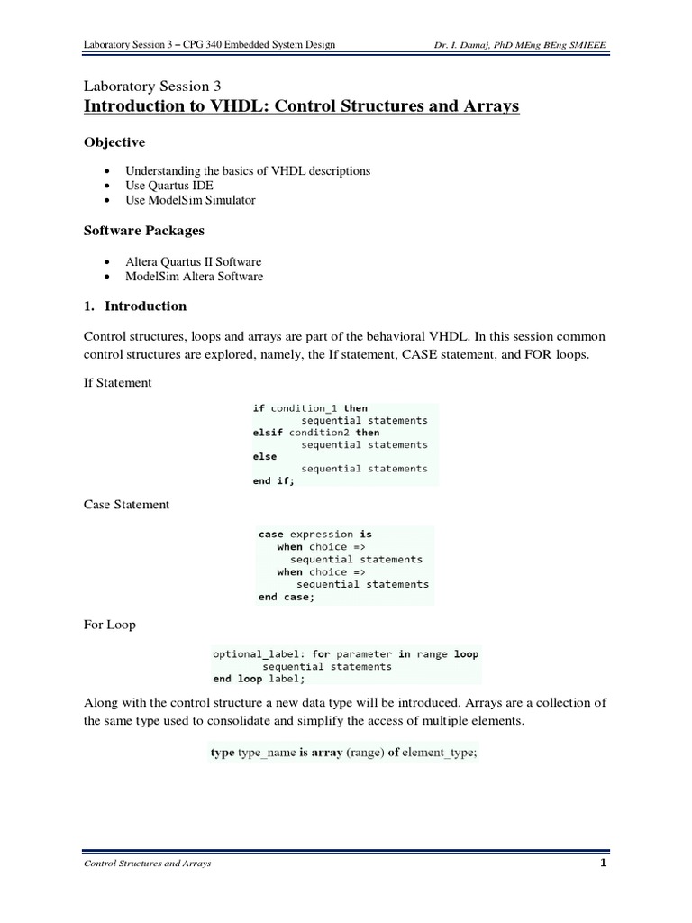 Lab Session 3 Description | PDF | Vhdl | Array Data Structure