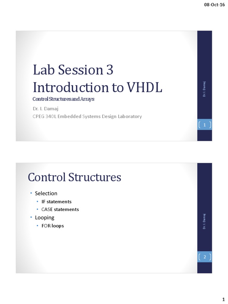 Lab Session 3 Introduction To Vhdl Control Structures Pdf Computer Programming Computing