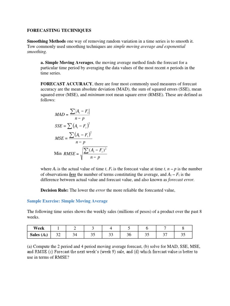 FEU Diliman - Forecasting Techniques | PDF | Forecasting | Mean Squared ...