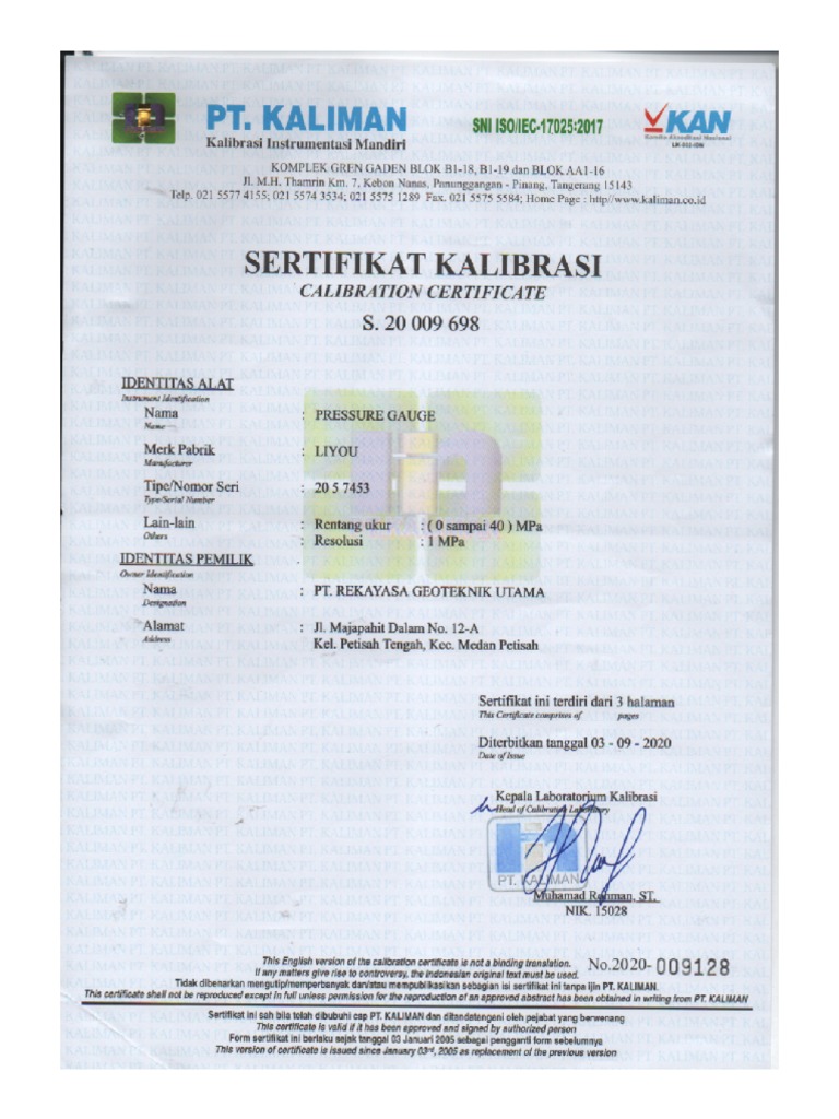 Sertifikat Kalibrasi | PDF