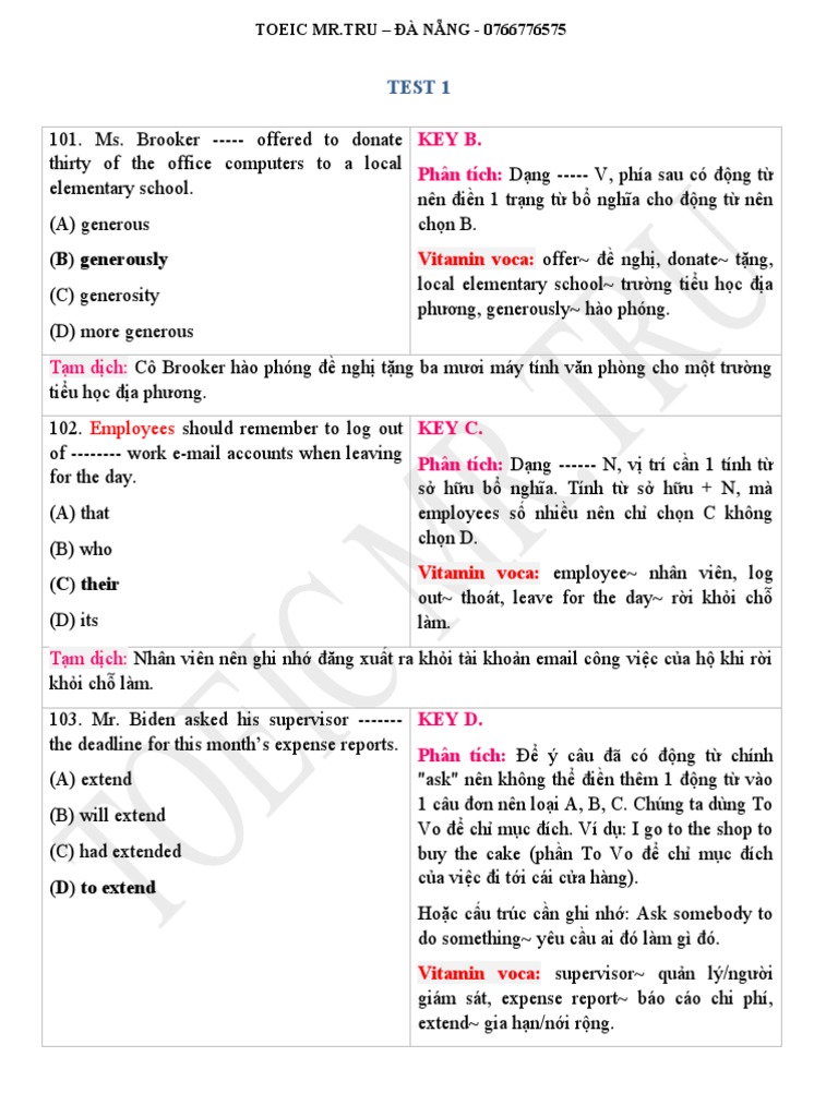 Giải Test 1 5 | PDF