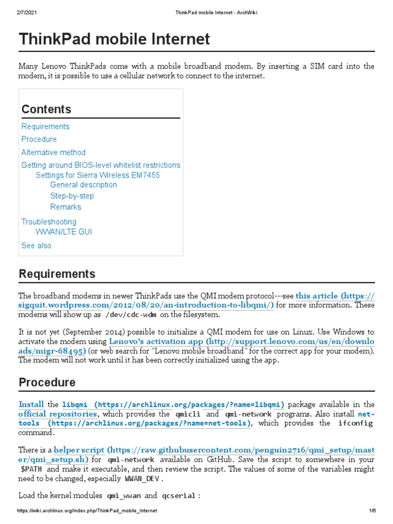 ThinkPad Mobile Internet - ArchWiki Seting Modem Thinkpad t440 | PDF | Booting | Modem