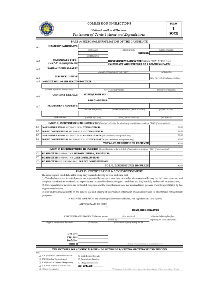 Statement of Contributions and Expenditures: Commission On Elections ...