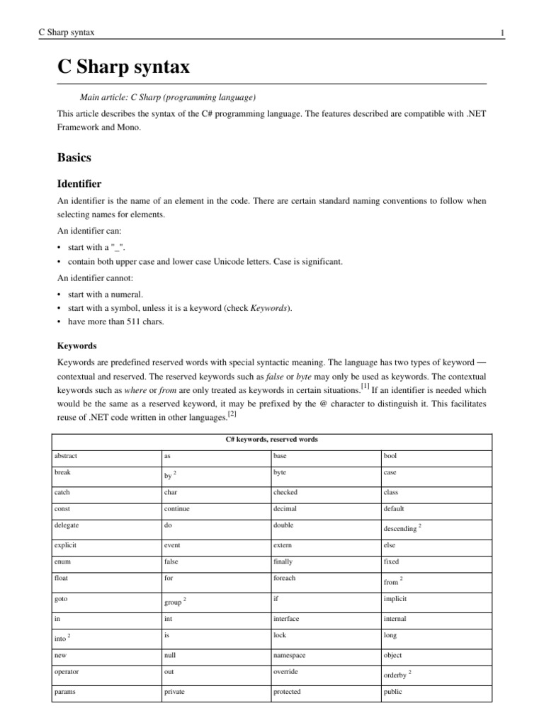 C Sharp Syntax | PDF | C Sharp (Programming Language) | Class (Computer ...