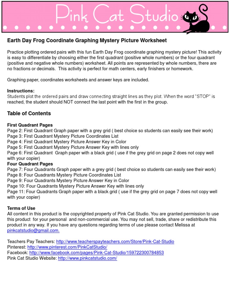 Earth Day Frog Coordinate Graphing Mystery Picture Worksheet | PDF