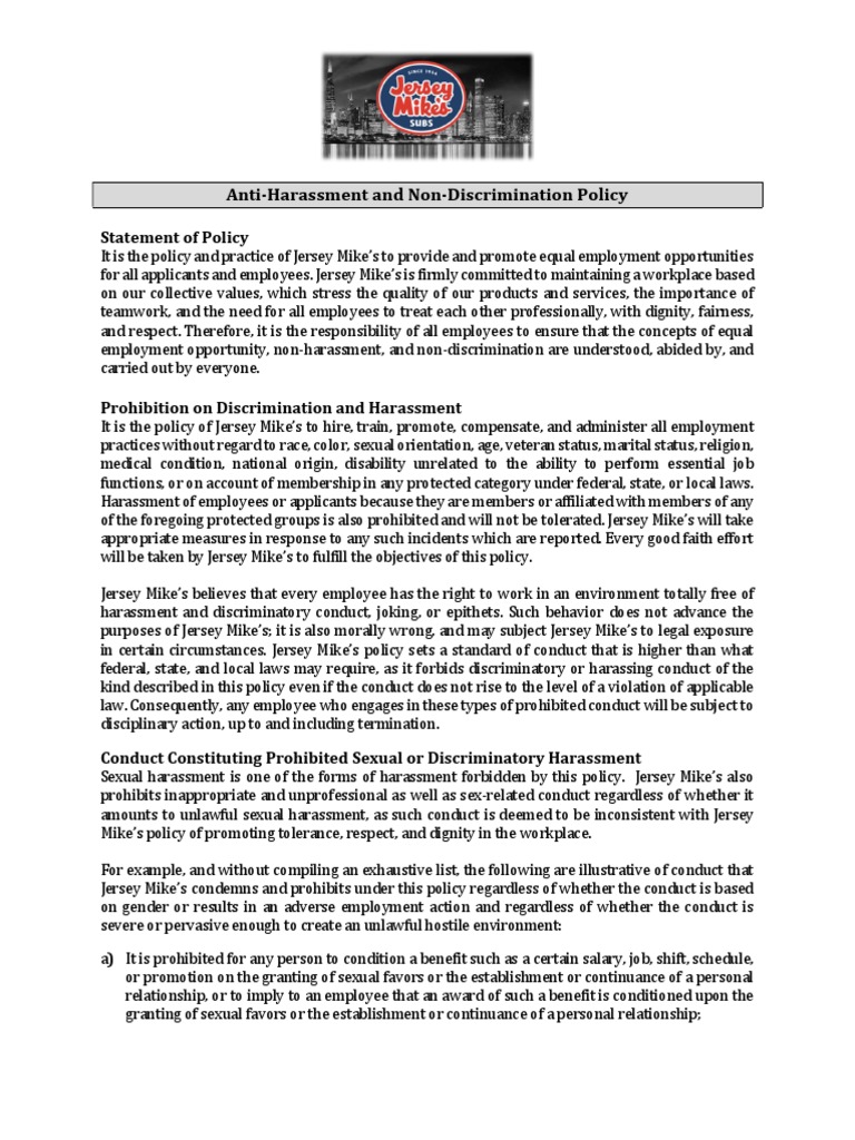 Participation in Harassment Training & Policy Acknowledgement | PDF ...