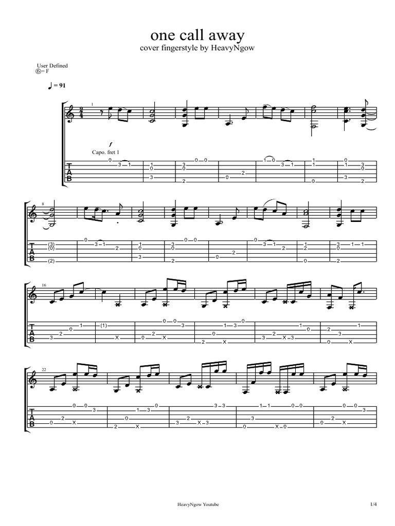 One Call Away: Cover Fingerstyle by Heavyngow | PDF | Chordophones ...