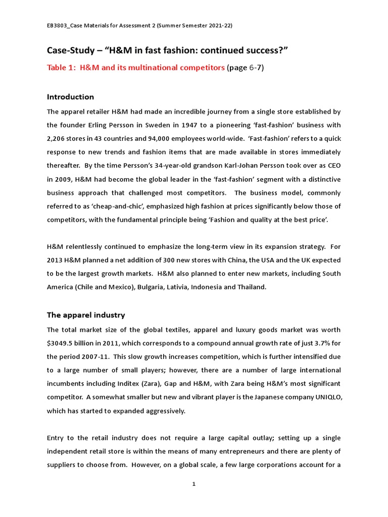 Case-Study - "H&M in Fast Fashion: Continued Success?" | PDF | Fashion ...
